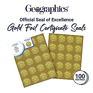 Geographics Gold Foil Award Certificate Seals, Embossed Official Seal of Excellence, 2 inch (Set of 100)