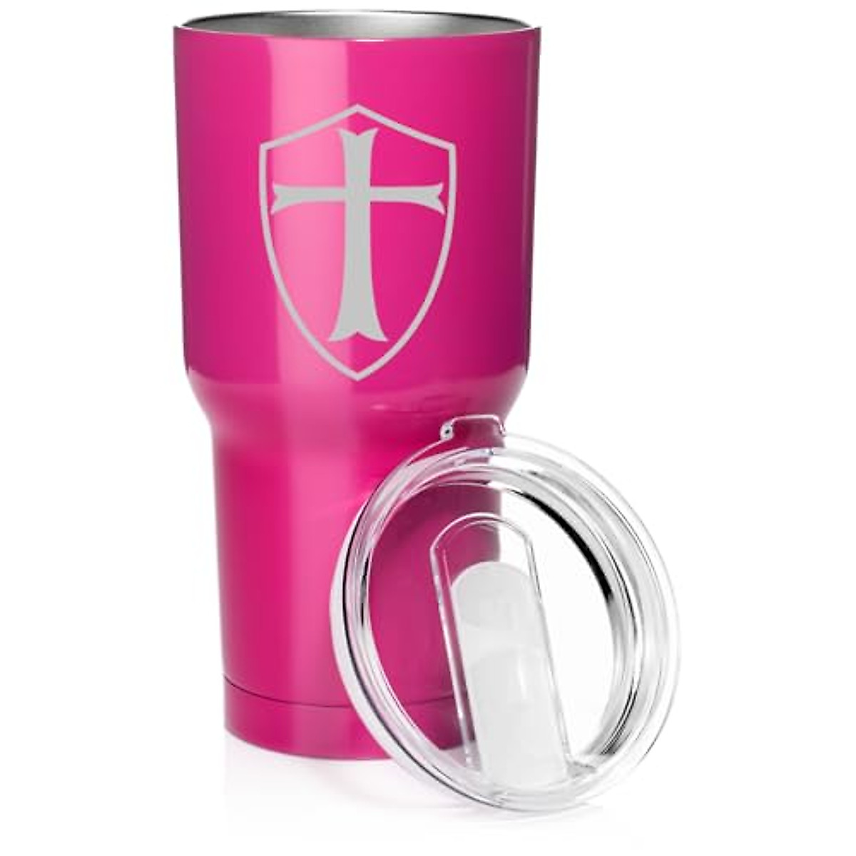 Smooth Body Tumbler Stainless Steel Vacuum Insulated Travel Mug Cup Gift Templar Shield Knight Cross (Hot Pink, 30 oz)