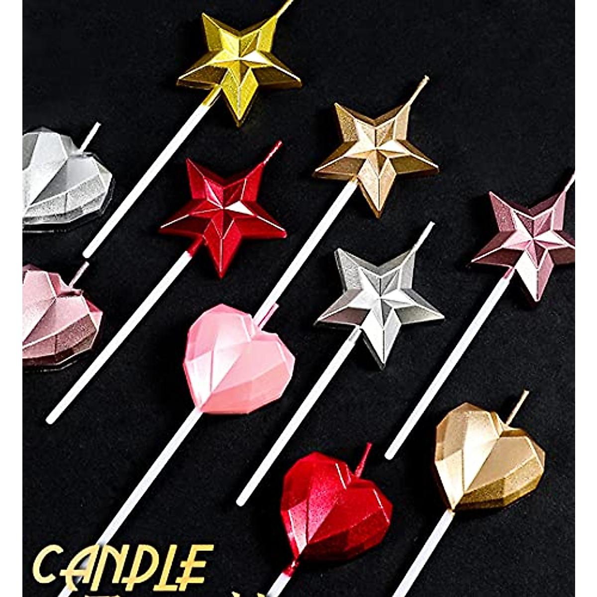 Star Shaped Birthday Candle,Metallic Multicolor 3D Design Cake Candles,Creative Fun Long Thin Wedding Birthday Candles Set,Party Supplies,Cake Decoration (Rose Gold)