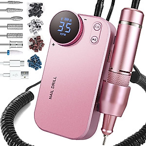 Portable Nail Drill Kit,35000RPM Electric Nail Drill Machine E File with Bits and Sanding Bands for Acrylic Gel Nails Polishing,Professional 4500mAh Rechargeable Nail Drill for Manicure Salon Home