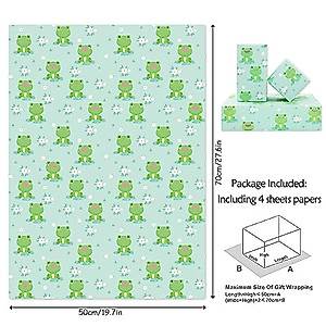 Winterworm Cute Frog Wrapping Paper,Green Birthday Gift Wrapping Paper for Girls Boys,4 Folded Sheets Lotus Leaf Flower Kraft Gift Wrapping Paper for Christmas Baby Shower Kids Gift Wrap,28 * 20 Inch