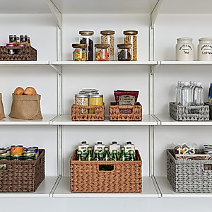 GRANNY SAYS Woven Storage Basket - Large Plastic Wicker Basket for Shelves, Odorless, Waterproof, Organizing Pantry, Caramel Orange, 1-Pack