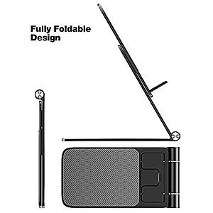 MEISO Cell Phone Stand, Fully Foldable Phone Holder for Desk, Desktop Mobile Phone Cradle Dock Compatible with iPhone, Samsung Galaxy, iPad Mini, Tablets Up to 10” (Black)
