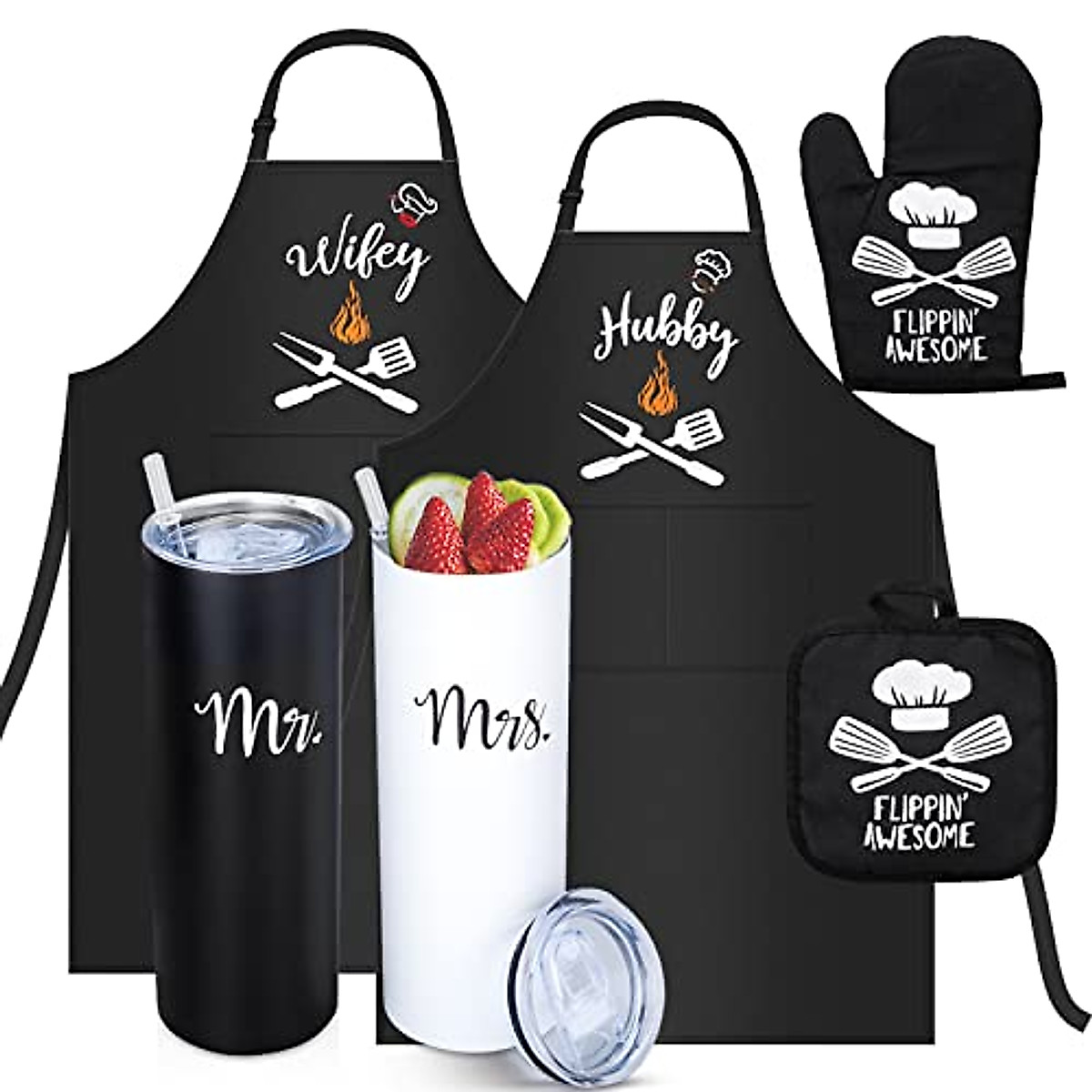 Wedding Gifts,Couples Gifts Engagement Gifts For Couples Unique,Bridal Shower Gift for Bride and Groom,Newlywed Mr and Mrs Stainless Steel Tumbler Gift,Anniversary Funny Aprons Gifts for Husband Wife