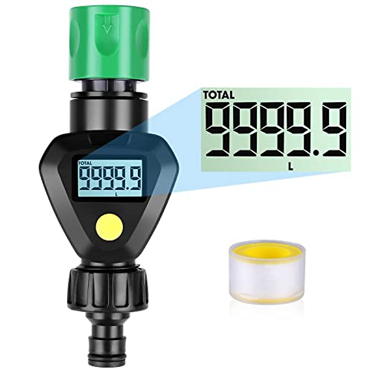 irribiz Water Flow Meter RV Hose Meter Flowmeter with Quick Connectors, Measure Gallon Liter Usage and Flow Rate for Garden Faucet, Plant, Flower, Sprinkler, Swimming Pool