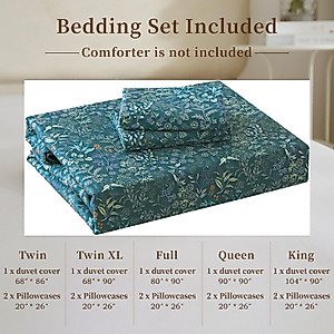 EAVD Garden Style Botanical Floral Duvet Cover Twin Soft 100% Cotton Yellow Floral Leaves Pattern Bedding Set with 2 Pillowcases Reversible Girld Plaid Duvet Cover with Zipper Closure