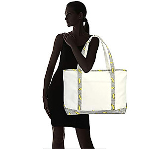 DALIX 23" Premium 24 oz. Cotton Canvas Shopping Tote Striped Banana