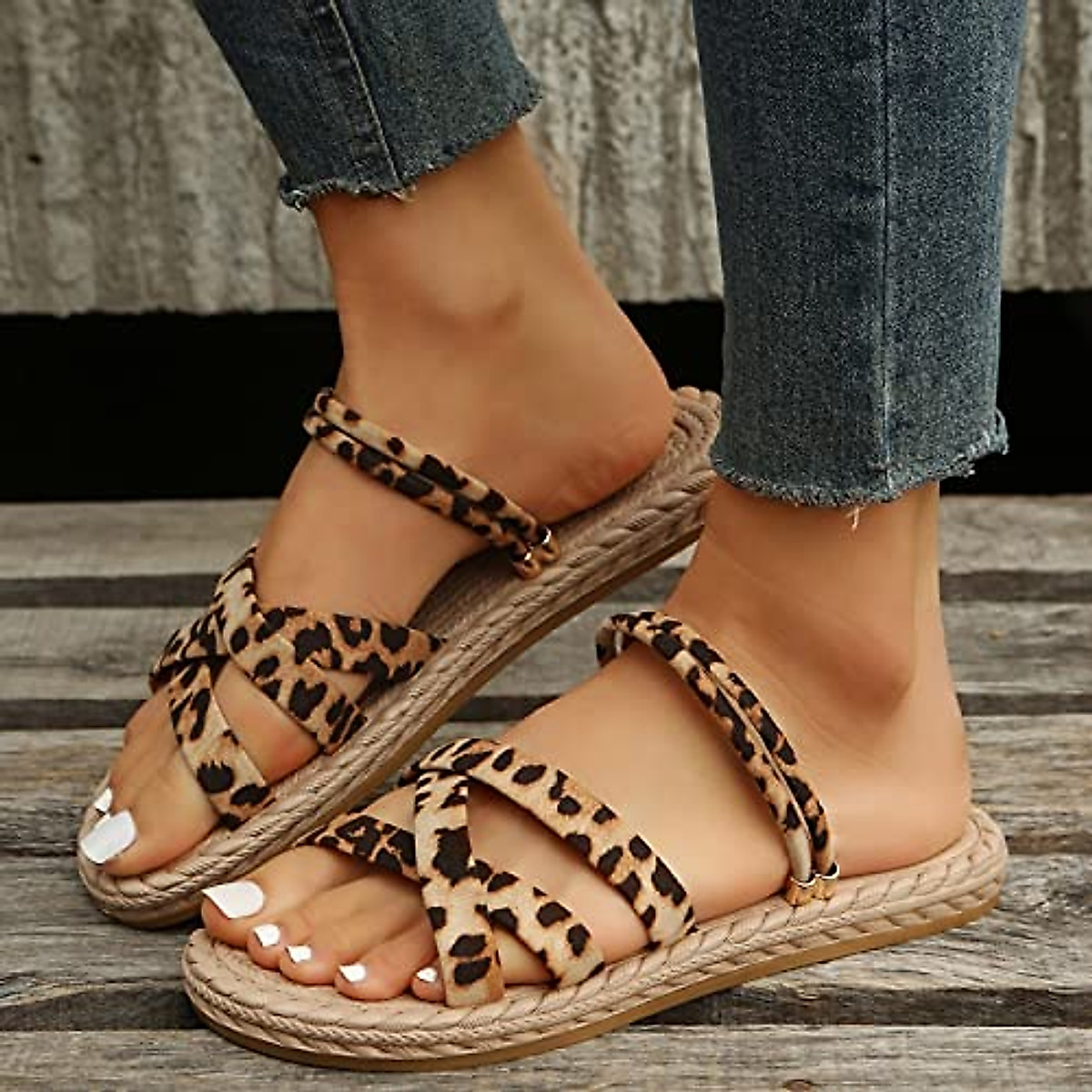 Sliders Girls Sandals for Women Flat Slippers Flip Flops Shoes Summer Casual Comfortable Beach Bohemia Shoes (Brown, 42)