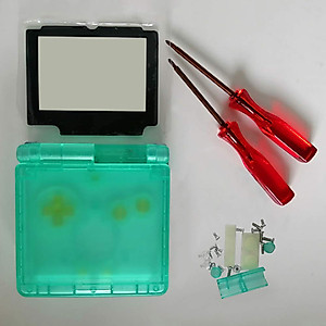 Meijunter Replacement Housing Shell Case for Gameboy Advance SP GBA SP Console, Transparent Clear Protective Cover with Glass Lens & Screwdriver Repair Kit