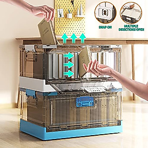 Nafenai Storage Bins with Lids,Collapsible Storage Bins,24 Quart Plastic Storage Bins with Wheel,Stackable Storage Bins,Folding Storage Box for Home,1 Pack-Blue