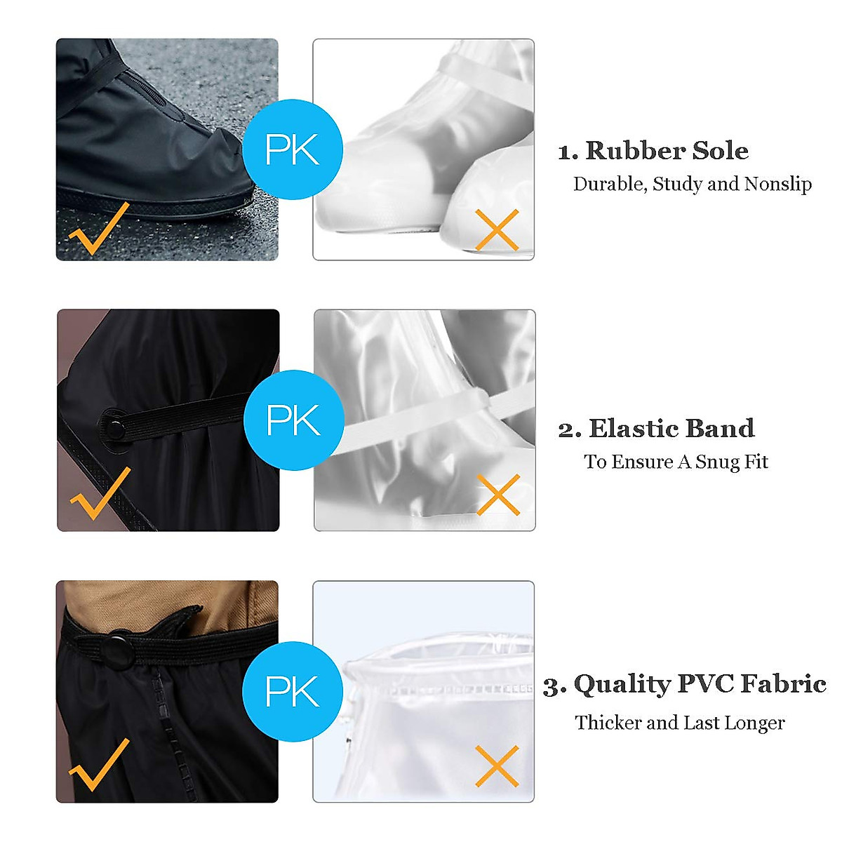 HLKZONE Waterproof Rain Boot Shoes Covers Foldable Reusable Slip Resistant Overshoes with Reflector for Women & Men, XXL, Black