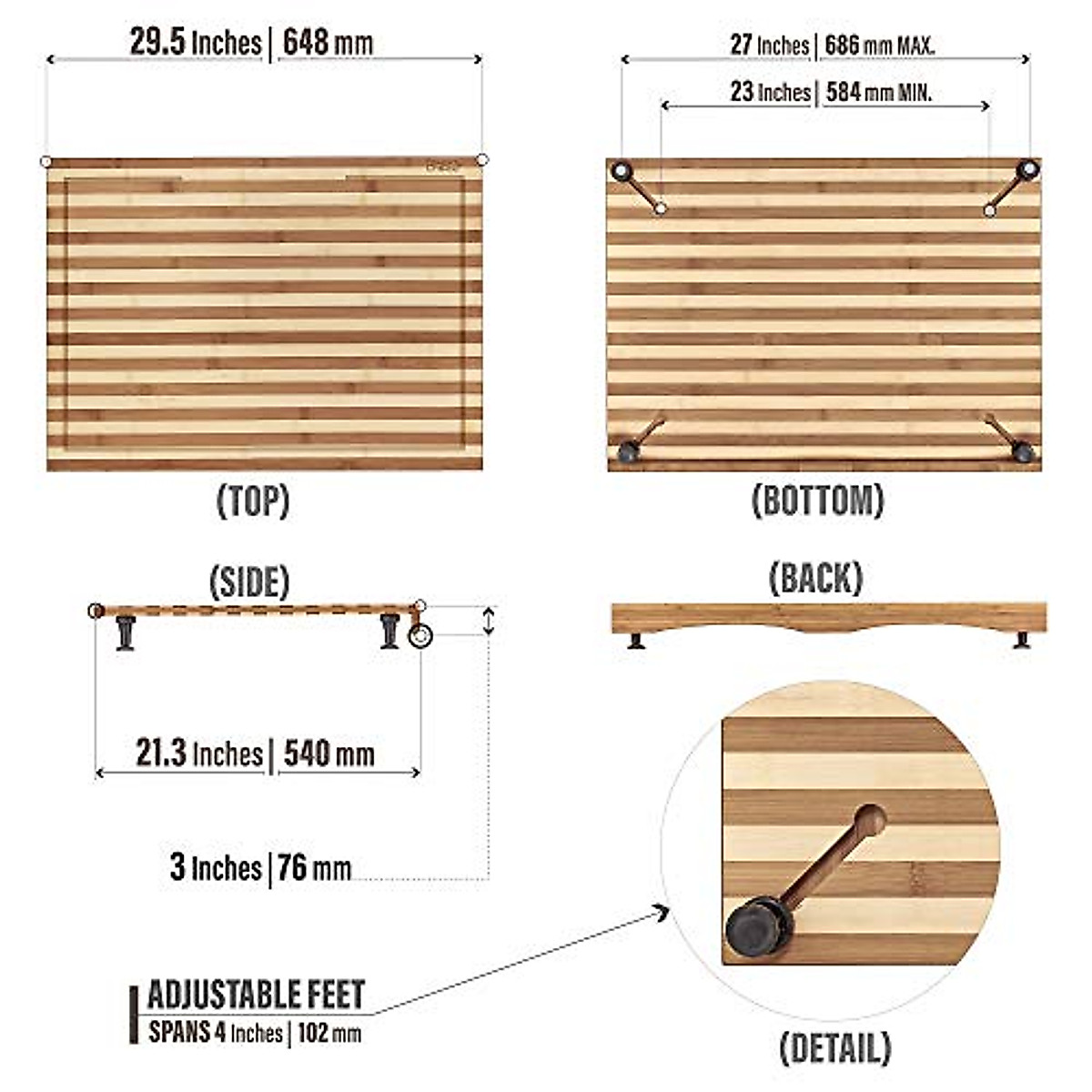 Prosumer’s Choice Large Bamboo Stovetop Cover, Noodle Preparation and Cutting Board and Bamboo Butcher Block Cutting and Chop Board with Juice Groove for Meat Carving - Dual sided