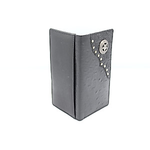 EastMeetsWest Western Black Star Concho Genuine Leather Ostrich Embossed Bi-Fold Men's Rodeo Long Wallet