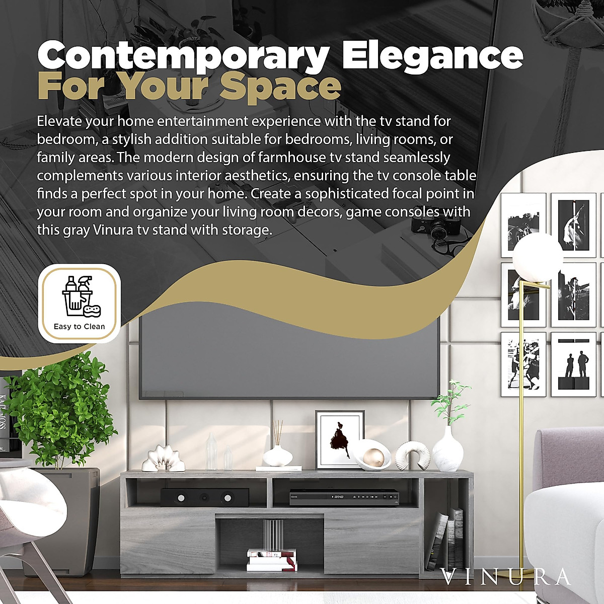 TV Stands for Living Room - 53” Gray Entertainment Center with Storage Shelves & Cabinets - Multipurpose TV Stand with Storage - Gray TV Stands for Living Room for Game Console