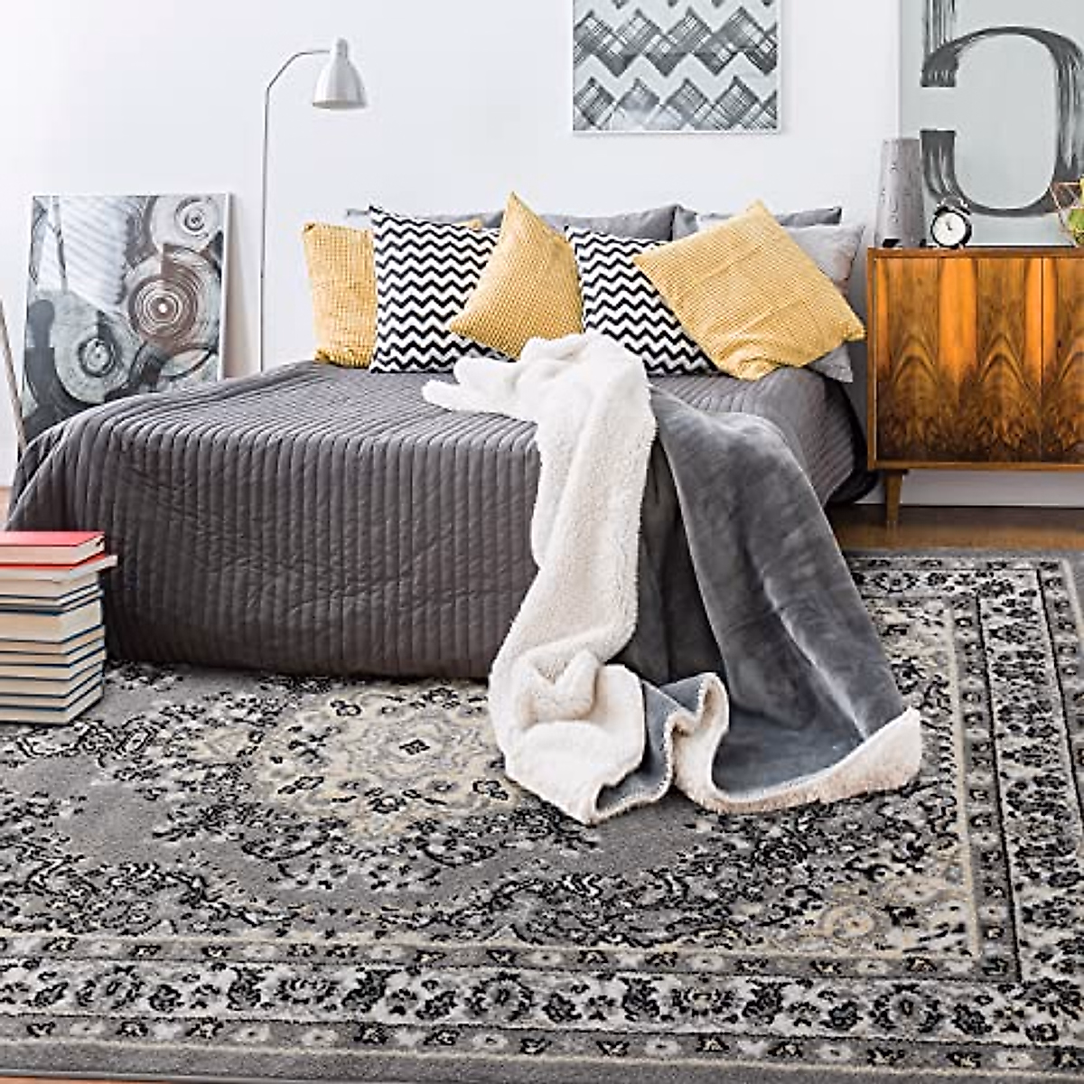 Antep Rugs Oriental 8x10 Traditional Medallion Indoor Area Rug Siesta (Gray Beige, 7'10" x 10')