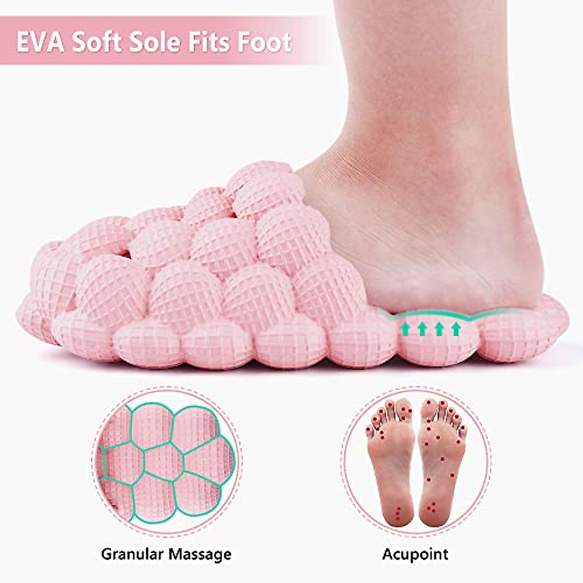 FJPTREN Kids Bubble Slides Slippers Funny Bubble Shoes Soft EVA Lychee Slides Soft Pillow Spa Slippers For Gym House Slippers Shower Bedroom Slippers Pink Size 2-2.5 (Little Girls)