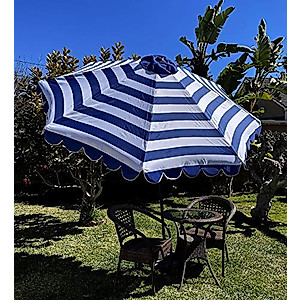 BELLRINO DECRO Royal/White Scalloped Edge Replacement Edge Umbrella Canopy for 9ft 8 Ribs (Canopy Only) C004-8RW-ROYAL