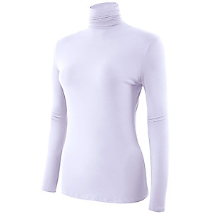 Womens Long Sleeve Turtleneck Lightweight Pullover Slim Shirt Top White Medium