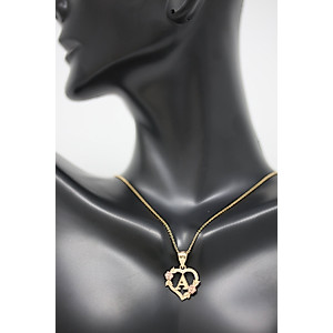10k Two-Tone Initial Heart Pendant Necklace for Women in Yellow and Rose Gold - Letter R, 20"