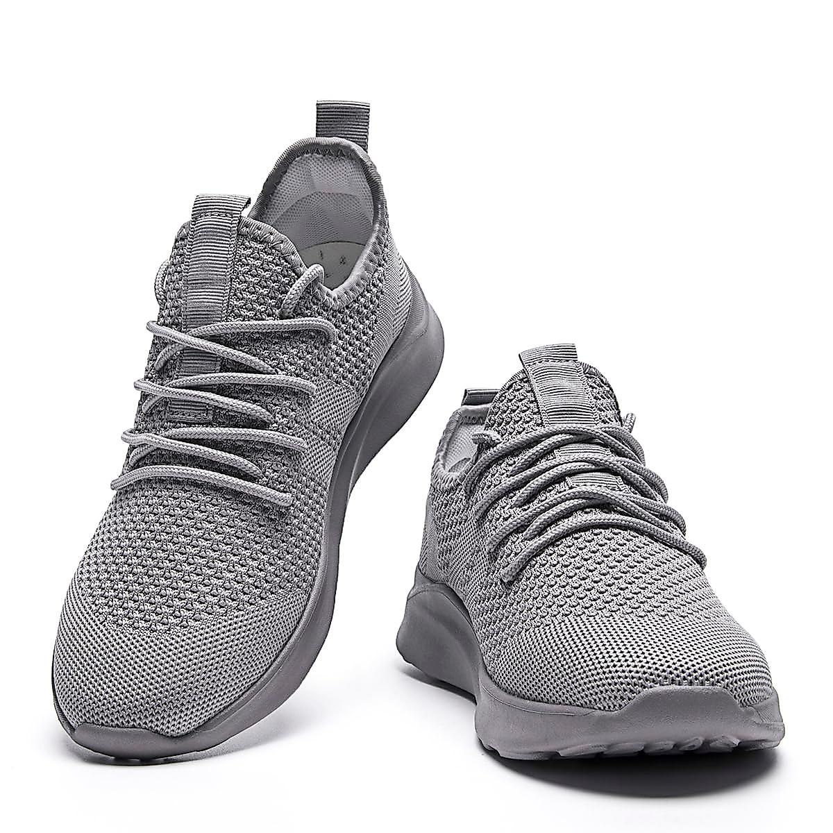 WOHHHW Women Walking Shoes Ladies Running Sneakers Breathable Mesh Sports Shoes Casual Lightweight Gym Lace up Sneakers Fitness Athletic Slip On Comfortable Light_Grey US Size 6.5