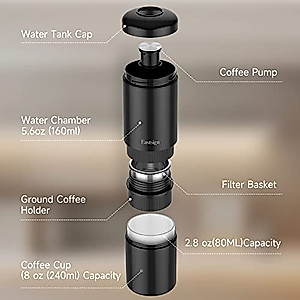Eastsign Manual Espresso, Portable Espresso Machine, Compatible Ground Coffee, Hand Coffee Maker, Travel Gadgets, Manually Operated, Perfect for Camping, Hiking…