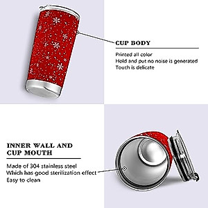 Jihqo Red Christmas Snowflake Tumbler with Lid and Straw, Insulated Stainless Steel Tumbler Cup, Double Walled Travel Coffee Mug Thermal Vacuum Cups for Hot & Cold Drinks 20oz