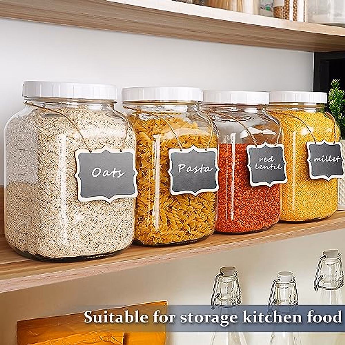 Folinstall Wide Mouth 1 Gallon Clear Glass Mason Jar with Lid, Heavy Duty Airtight Screw Lid with Silicone Gasket - Large Glass Jar with 2 Scale Mark (ExtraTag and Marker Pen)