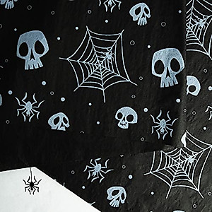 MR FIVE 60 Sheets Black Halloween Tissue Paper Bulk,20"x 14",Halloween Skull Tissue Paper for Gift Bags,Black with White Skull Spider Web Pattern Tissue Paper,Black Tissue Paper for Halloween Party