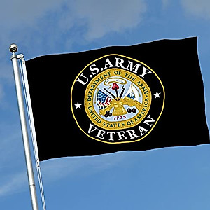 US Army Veteran Emblem Flag 3x5 Outdoor Double Sided 3 Ply-Made in USA Army Gold Crest Military Flags-Vivid Color Clear Pattern Reinforcement Sewing Durable Polyester with 2 Brass Grommets