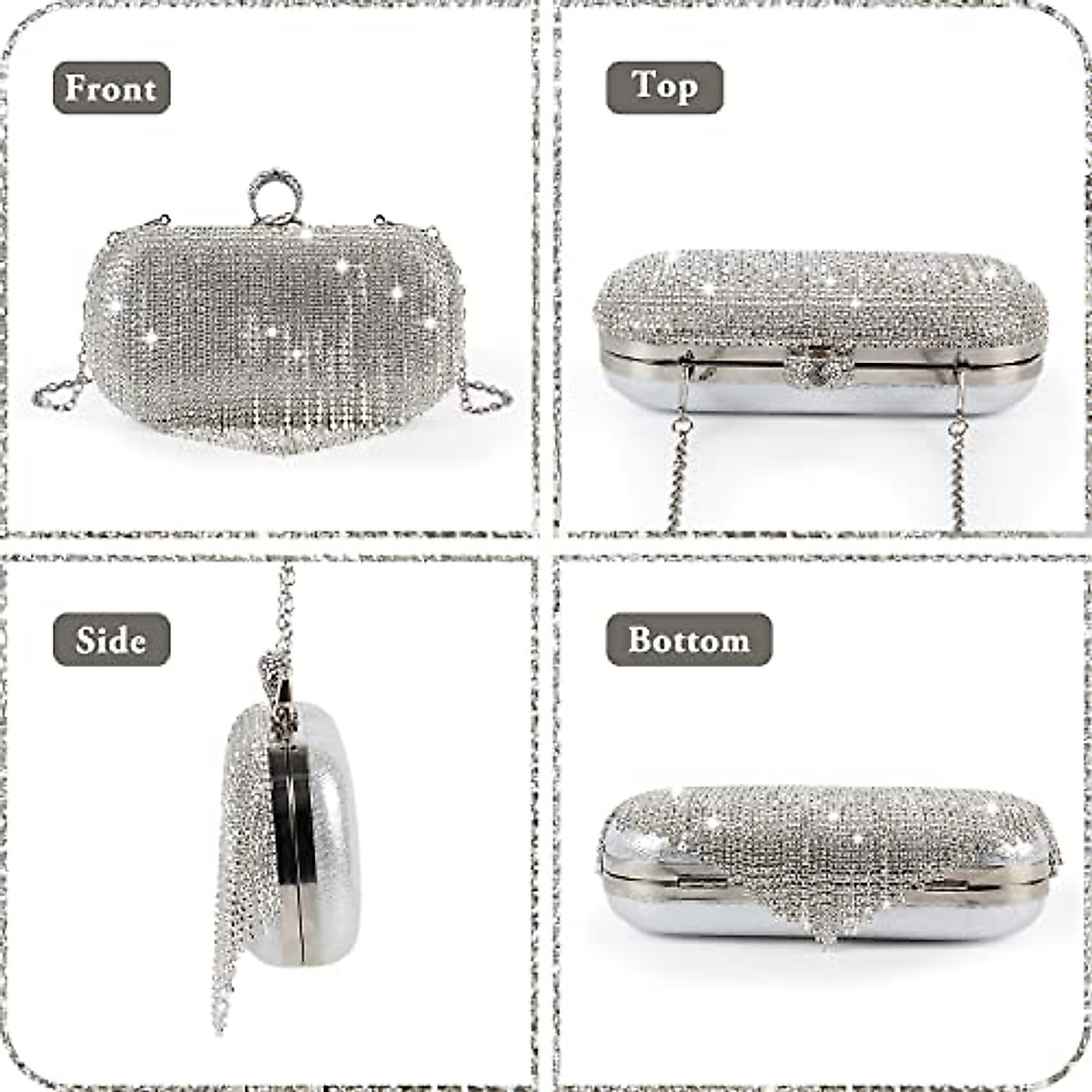 SUKUTU Women Tassel Evening Clutch Bag Luxury Rhinestones Party Prom Purse Handbag With Detachable Chain