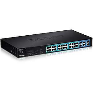 TRENDnet 28-Port 10/100Mbps Web Smart PoE+ Switch, 20 x PoE Ports, 4 x PoE+ Ports, 2 x Gigabit Ports, 2 x Shared Gigabit Ports (RJ-45 or SFP), Rack Mountable TPE-224WS (Renewed)