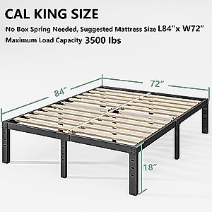 Breezehome California King Metal Bed Frame with Sturdy Wood Slats No Box Spring Needed, 18in High Heavy Duty Platform Bed Frame Cal King, Underneath Storage, Easy Assembly, Noise Free, Black