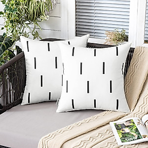 MIULEE Set of 2 Decorative Outdoor Waterproof Throw Pillow Covers Geometric Square Pillowcases Stripes Cushion Case for Patio Garden Couch Tent Sofa Bedroom 20 X 20 Inch Pure White