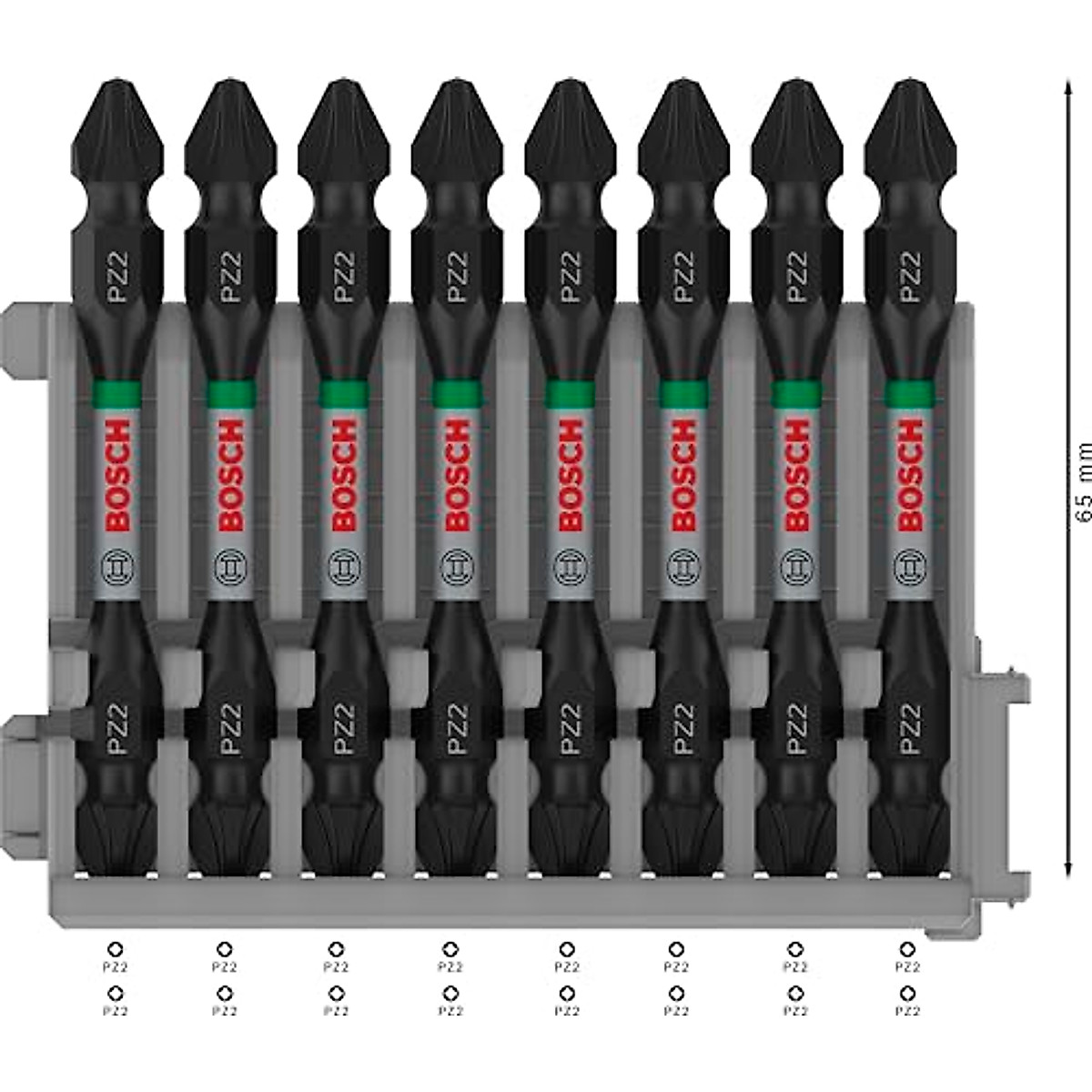 Bosch Professional 8pcs. Double Screwdriver Bit Set Pozidriv (Impact Control, 8 x PZ2-PZ2 Bits, Length 65mm, Pick and Click, Accessory Impact Drill)