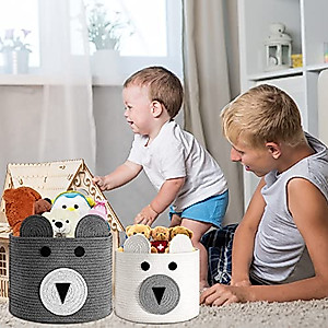 4 Pieces Cotton Rope Bear Animal Basket 2 Sizes Cute Bear Basket with Handles Cotton Rope Storage Basket Foldable Woven Storage Basket Baby Laundry Hamper Nursery Bins for Toys, Blanket, Clothes