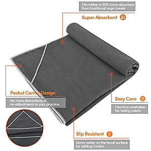 IUGA Yoga Towel for Hot Yoga Non Slip Extra Thick Yoga Mat Towel + Hand Towel 2in1 Set with Corner Pockets Super Absorbent and Quick Dry Hot Yoga Towel