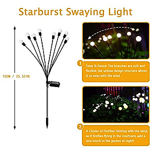 Solar Swaying Lights，8 Head Two Mode Firefly Solar Garden Lights，Garden Fairy Lights Outdoor Waterproof，Solar Decorative Outdoor Patio Trail Garden Lawn Courtyard (Two-Piece Set Warm White)