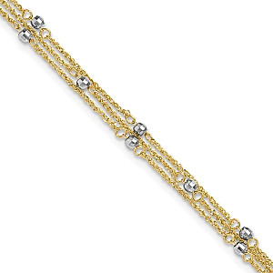 IceCarats 14K Two Tone Gold Triple Strand 9 inch Anklet Summer Beach Foot Ankle Bracelet