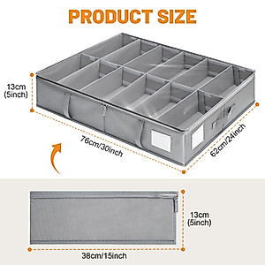 Dntorx 2 Pack Under Bed Shoe Storage Organizer with Adjustable Dividers Can be Assembled at Will Sturdy Underbed Shoe Storage Box Bins Clear Cover Up To 24 Pairs of Shoes