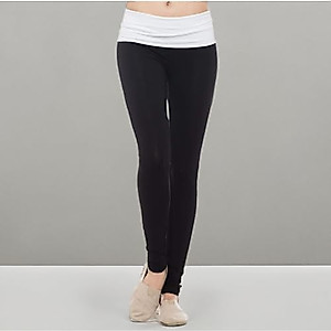 Popular 21 Fold Over Yoga Pants for Women | Soft Cotton Full Length Leggings (Black/White, Large)