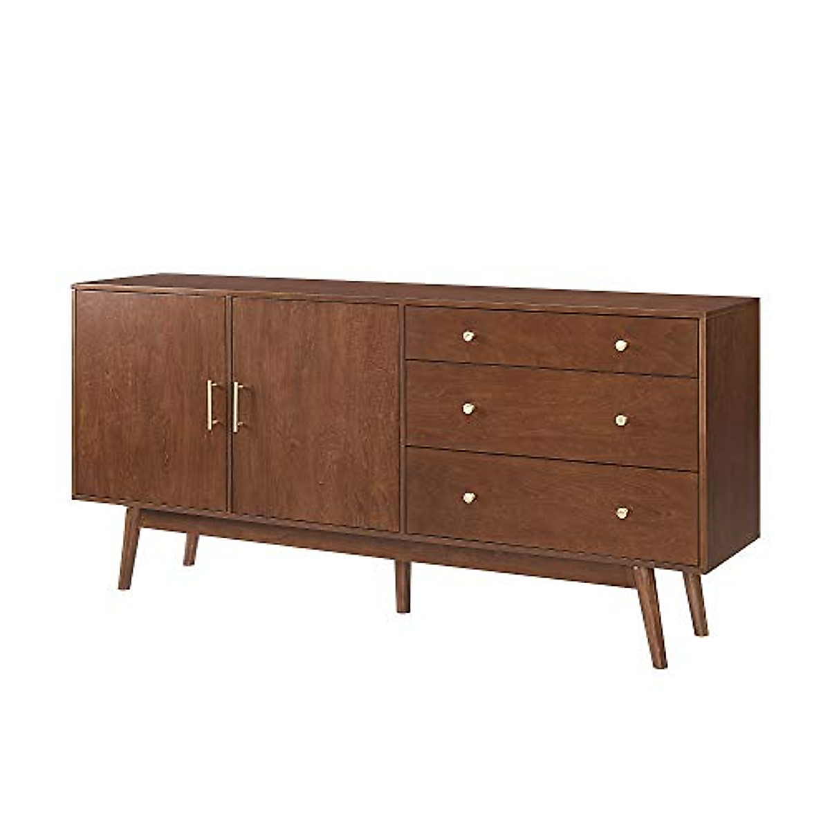 Walker Edison Mid-Century Modern Wood Kitchen Buffet Sideboard Entryway Serving Storage Cabinet Doors-Dining Room Console, 70 Inch, Walnut