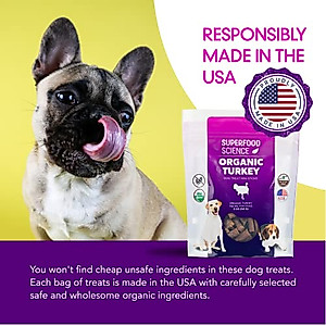 Superfood Science All Natural Organic Turkey Dog Treats with Healthy Human Grade Ingredients, Made in USA, Gluten-Free Training & Rewarding Snacks for Small, Medium, and Large Dogs, 5 Oz, Mini Sticks