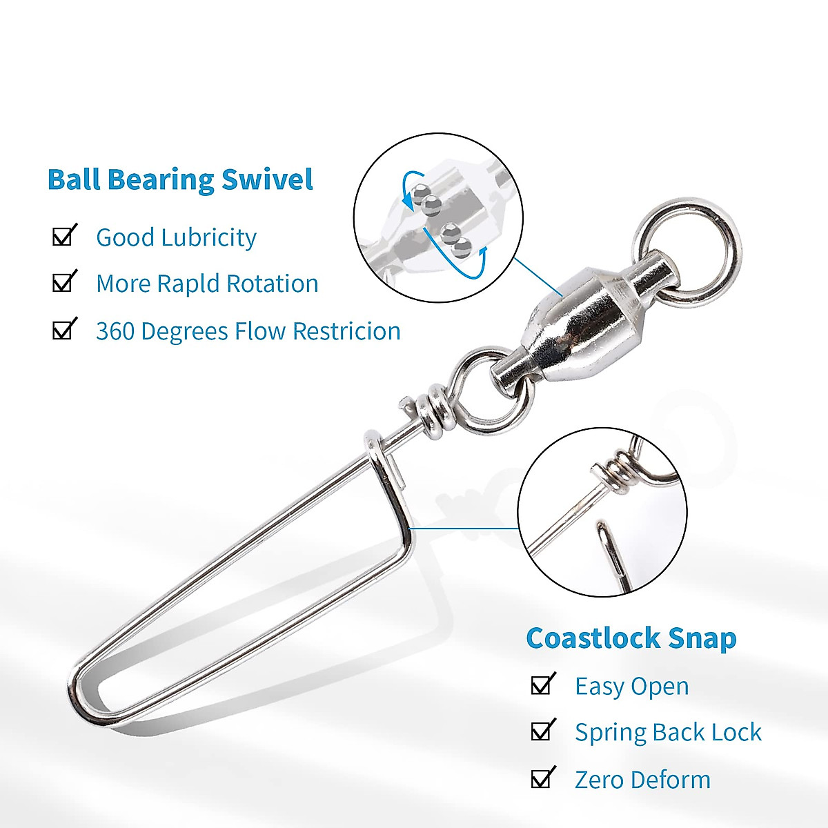 hotlively 25Pack Fishing Swivels,High Strength Swivels Fishing Tackle with Coastlock Snap and Corrosion Resistance Copper Stainless Swivel