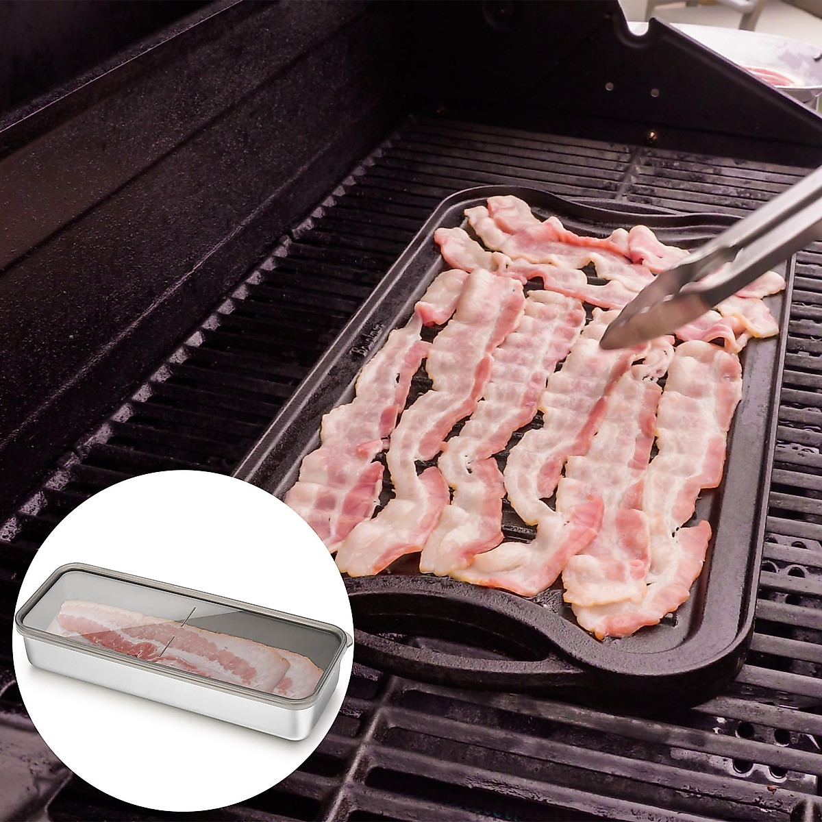 Zhehao 2 Pcs Bacon Container for Refrigerator, 304 Stainless Steel Deli Meat Storage Containers for Fridge, Airtight Bacon Storage Container with Lids, Bacon Saver Kitchen Meat Saver, Dishwasher Safe