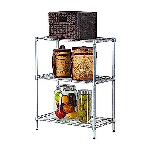 ANNECOSK 3-Tier Storage Shelves Adjustable, Metal Shelves for Storage Shelving Unit Wire Shelving Display Shelf for Kitchen Pantry 23" D x 13" W x 31.5" H-Silver