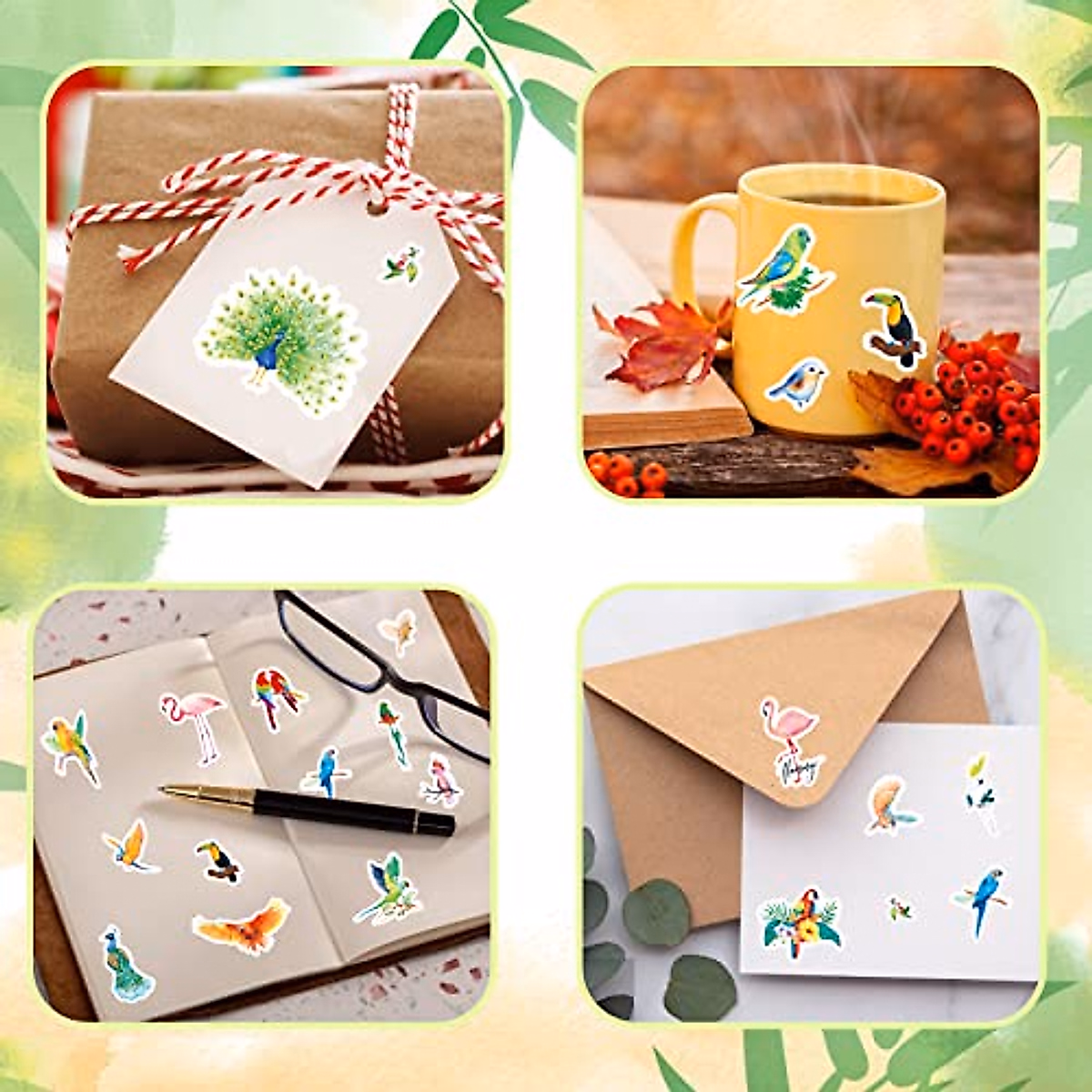 Watercolor Bird Stickers Party Favors 730 Counts Animal Jungle Woodland Tropical Birds Flamingo Parrot Stickers Gift Water Bottle Scrapbook Laptop Planner Stickers Kids Boys Girls Birthday Party