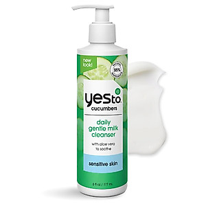 Yes To Cucumbers Daily Gentle Milk Cleanser, Soothing Face Wash That Won't Strip Your Skin & Holds Moisture, With Cucumber Extract, Soy Proteins & Green Tea, Natural, Vegan & Cruelty Free, 6 Fl Oz