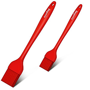 Pastry Brush-Begonia Silicone Basting Brush for Cooking,2pcs 10+8 in Heat Resistant Food Brushes for Baking, Grilling, Cooking and Spreading Oil, Butter, BBQ Sauce, or Marinade Red,A-11