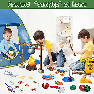 MITCIEN Kids Camping Set with Campfire, Play Tent , Binoculars, Oil Lantern, Toddlers Pretend Cutting Fruits, Marshmallow, Camping Toys Play Set for Boys Girls 3-5 Year Old and Up Indoor Outdoor Toys