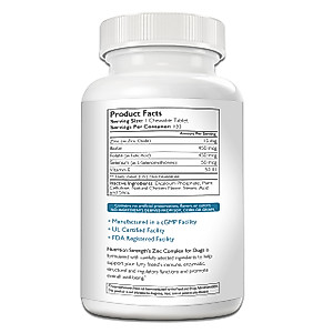 Nutrition Strength Zinc for Dogs to Support Healthy Skin & Coat, Promote Normal Growth, Balanced Immune Function & Cellular Metabolism, with Biotin, Folate, Selenium & Vitamin E, 120 Chewable Tablets